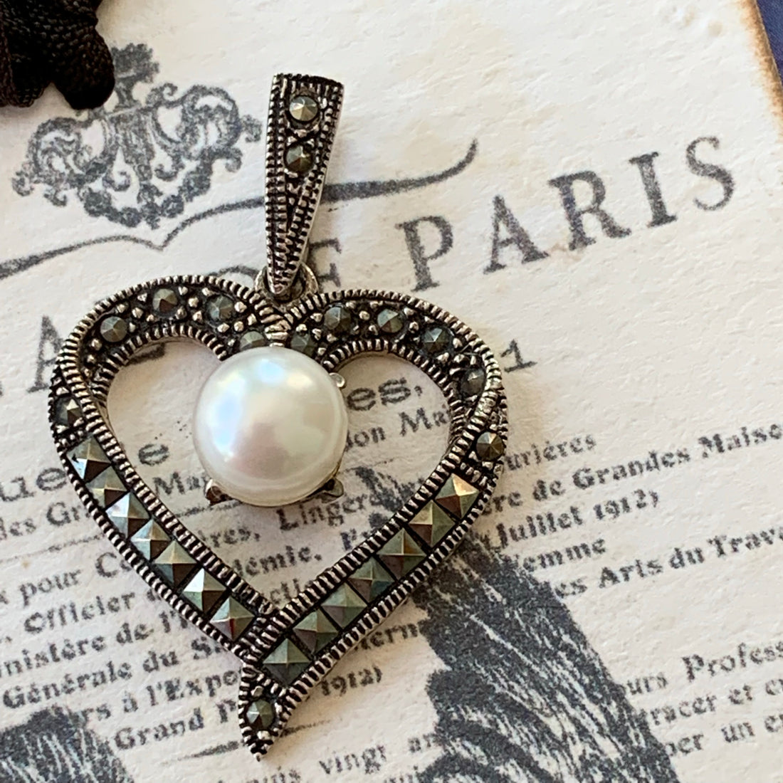 Vintage Sterling Silver Marcasite Heart Pendant – Lady Slippers